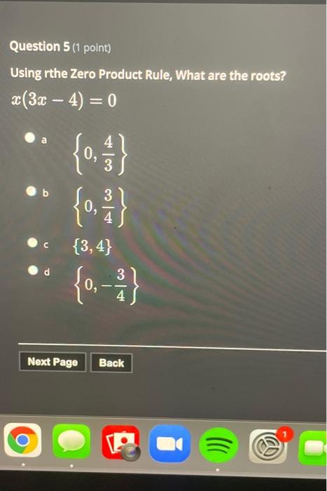 Solved Question 5 (1 point) Using rthe Zero Product Rule, | Chegg.com