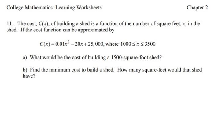 Solved College Mathematics: Learning Worksheets Chapter 2 | Chegg.com