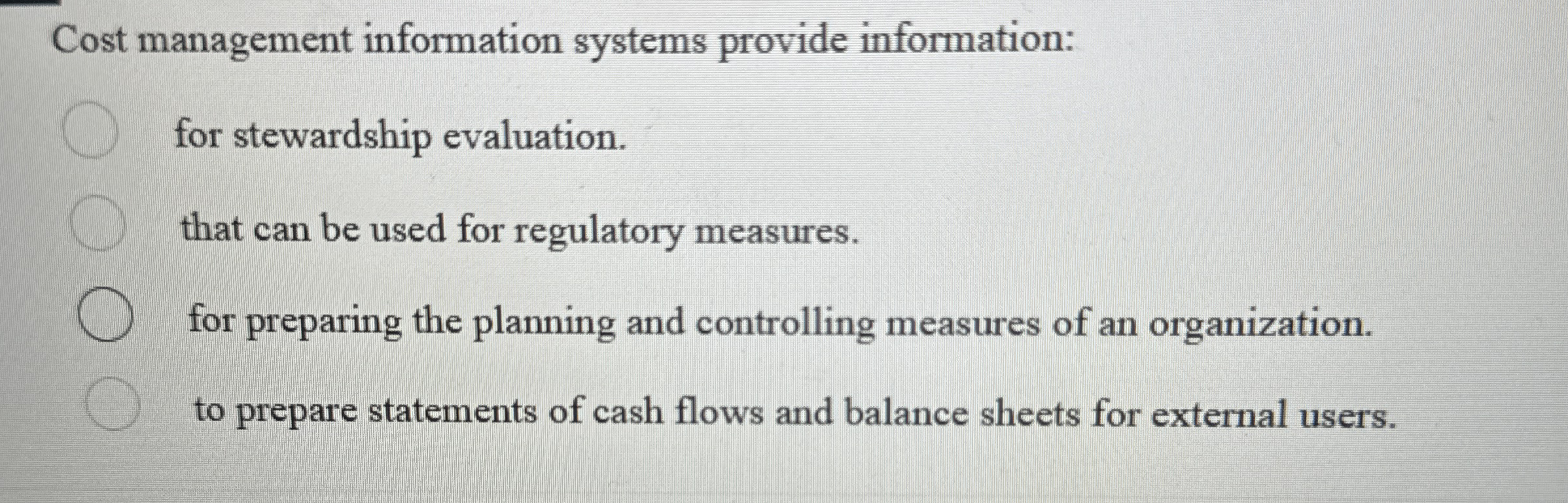 Cost management information systems provide | Chegg.com