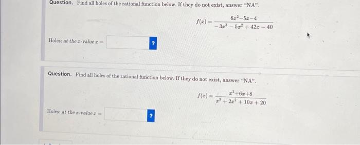 Question. Find all holes of the rational function | Chegg.com