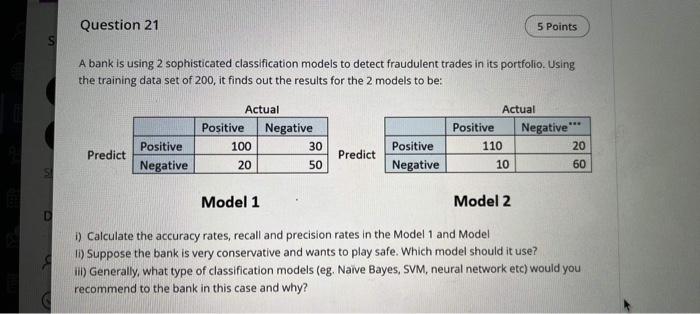 Solved A bank is using 2 sophisticated classification models | Chegg.com