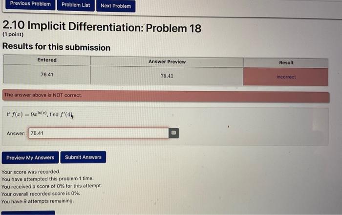 Solved 2.10 Implicit Differentiation: Problem 18 (1 point) | Chegg.com