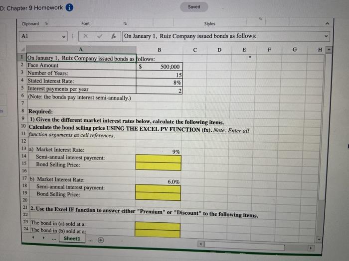 Solved 1. Calculate the price of a bond using the Excel PV | Chegg.com