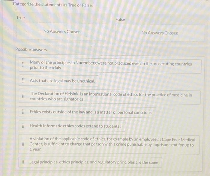 Solved Categorize the statements as True or False. True | Chegg.com