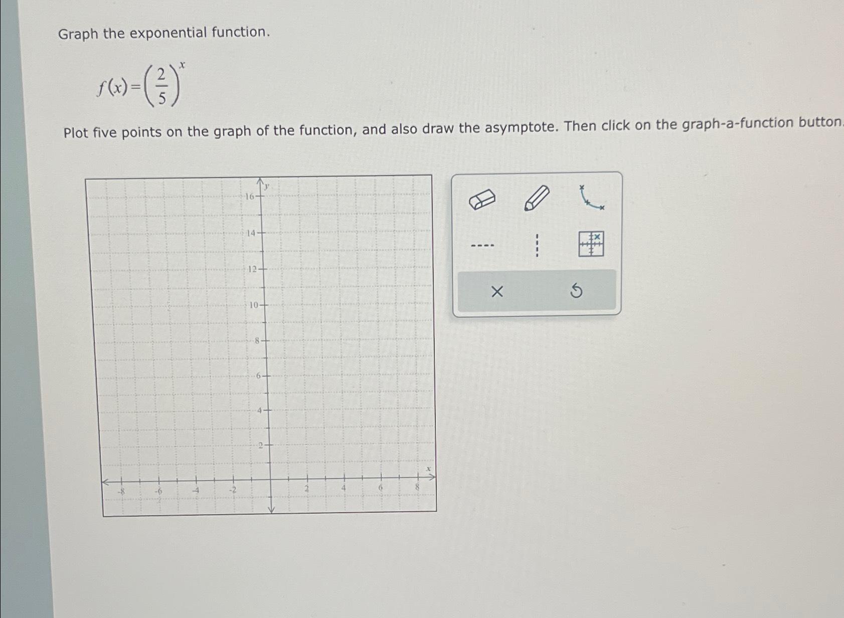 Solved Graph the exponential function.f(x)=(25)xPlot five | Chegg.com