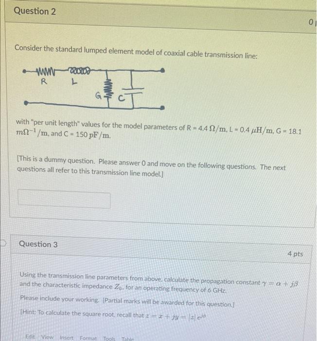 Solved Question 2 0 Consider the standard lumped element | Chegg.com