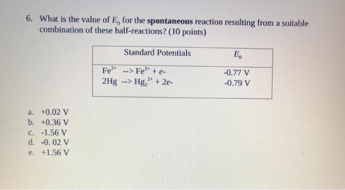 Solved 6. What is the value of E, for the spontaneous | Chegg.com