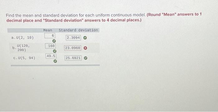Solved Find The Mean And Standard Deviation For Each Uniform
