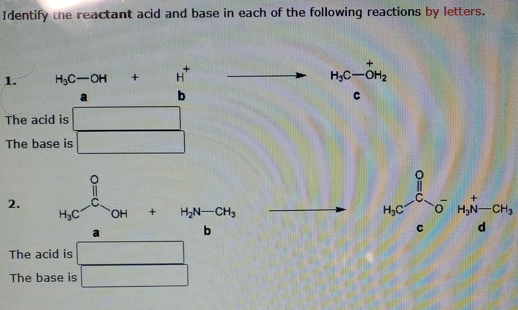 Solved Identify the reactant acid and base in each of the | Chegg.com