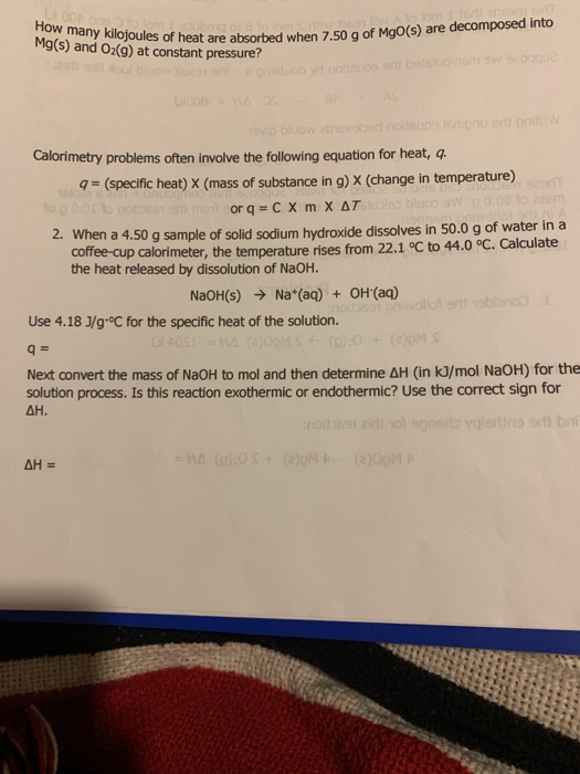 Solved How Many Kilojoules Of Heat Are Absorbed When 7 50 G Chegg