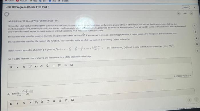 Unit 10 Progress Check: FRQ Part B No CaLCulatos is | Chegg.com