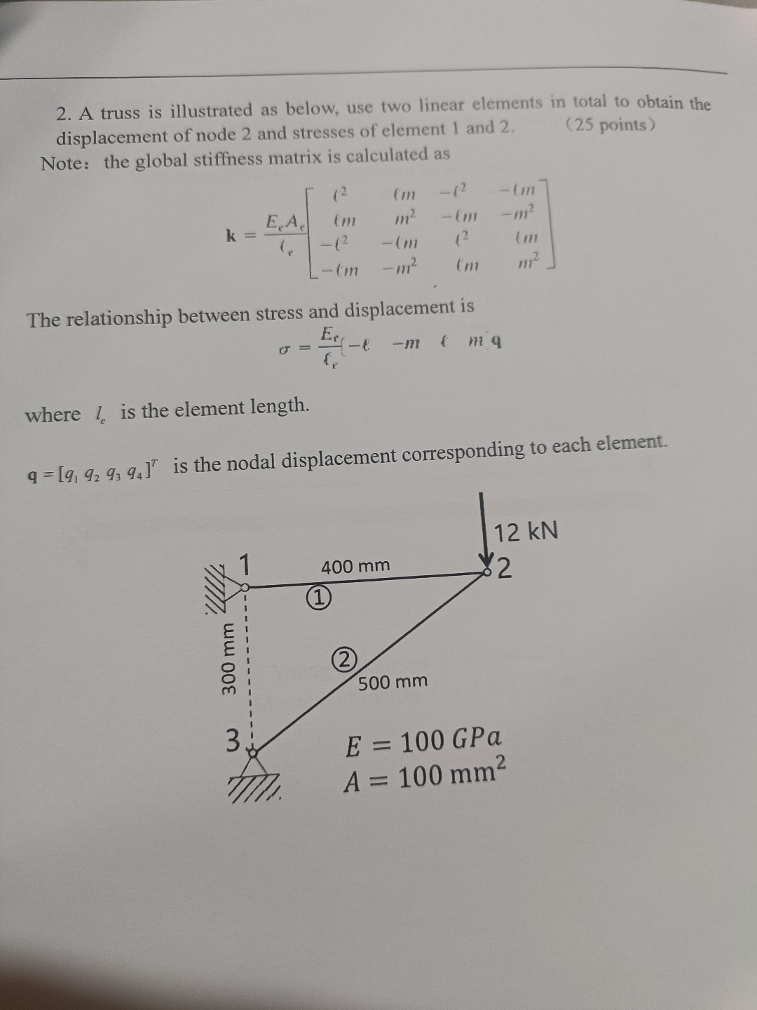 Solved A truss is illustrated as below, use two linear | Chegg.com