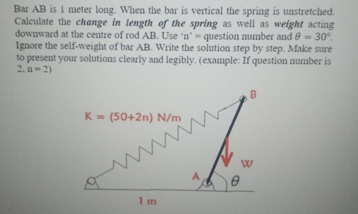 Solved ?Bar AB ﻿is 1 ﻿meter long. When the bar is vertical | Chegg.com