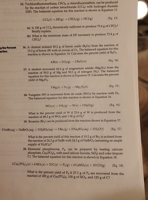 Solved 15. Trichlorofluoromethane, CFC1, a | Chegg.com