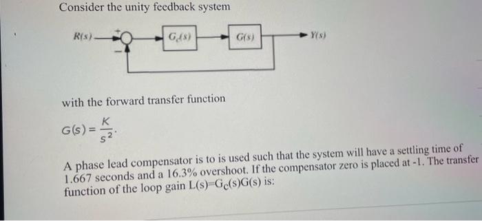 Solved Consider the unity feedback system with the forward | Chegg.com