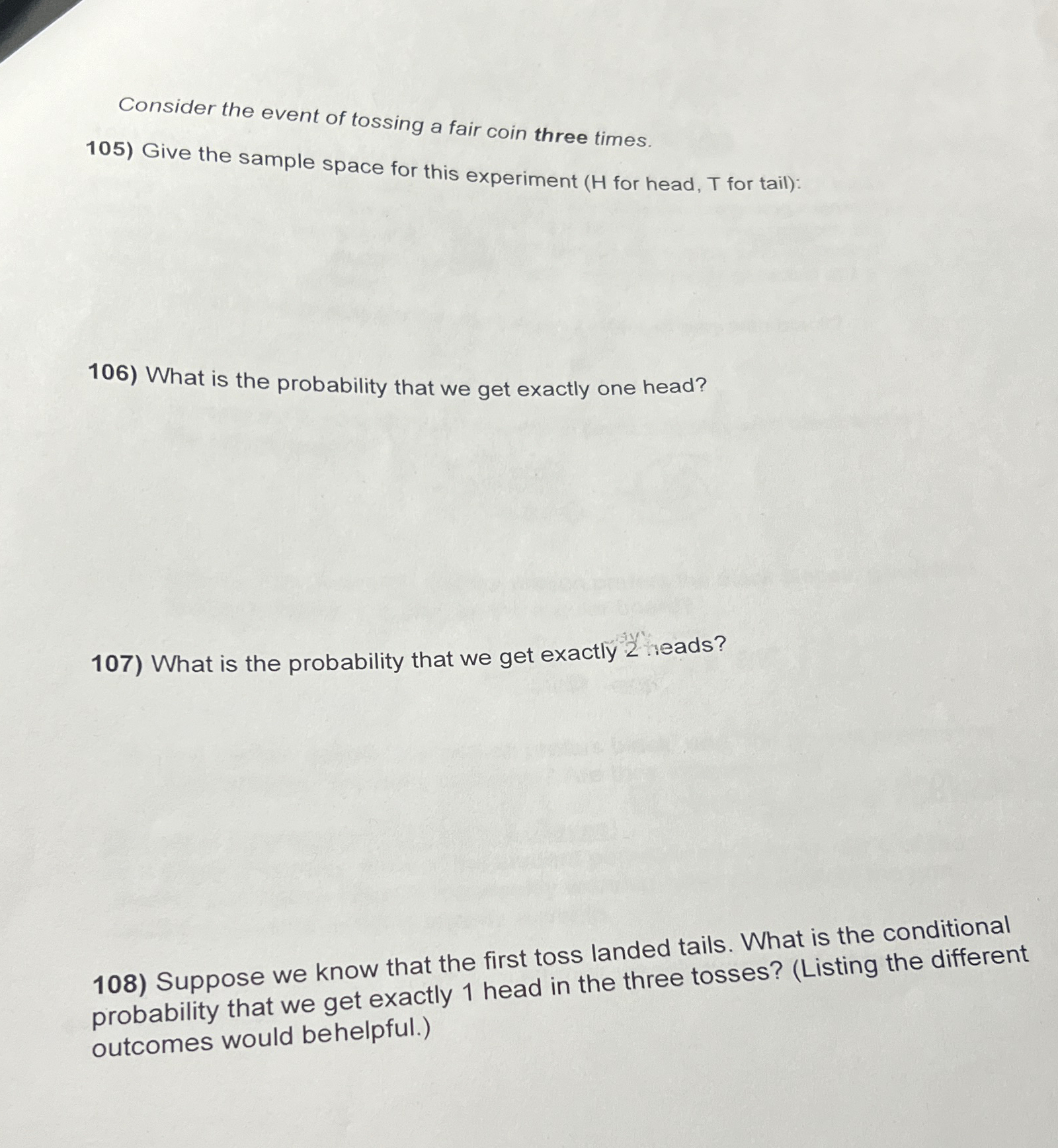 Consider the event of tossing a fair coin three | Chegg.com