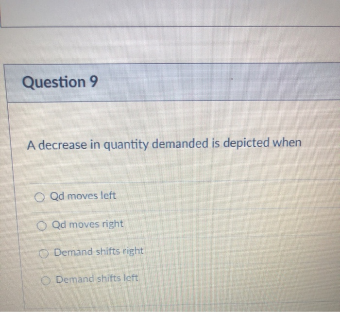 Solved Question 9 A decrease in quantity demanded is | Chegg.com