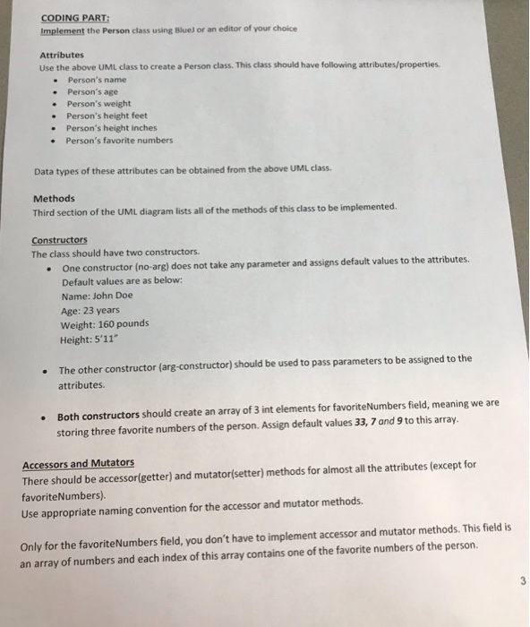 Solved CODING PART: Implement the Person class using Blue) | Chegg.com