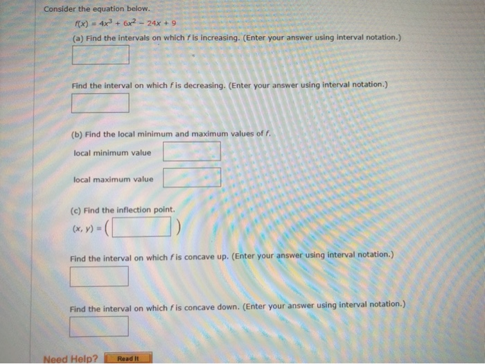 Solved Consider the equation below. = 4x + 6x2 - 24x + 9 (a) | Chegg.com