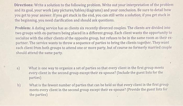 Solved Directions: Write a solution to the following | Chegg.com