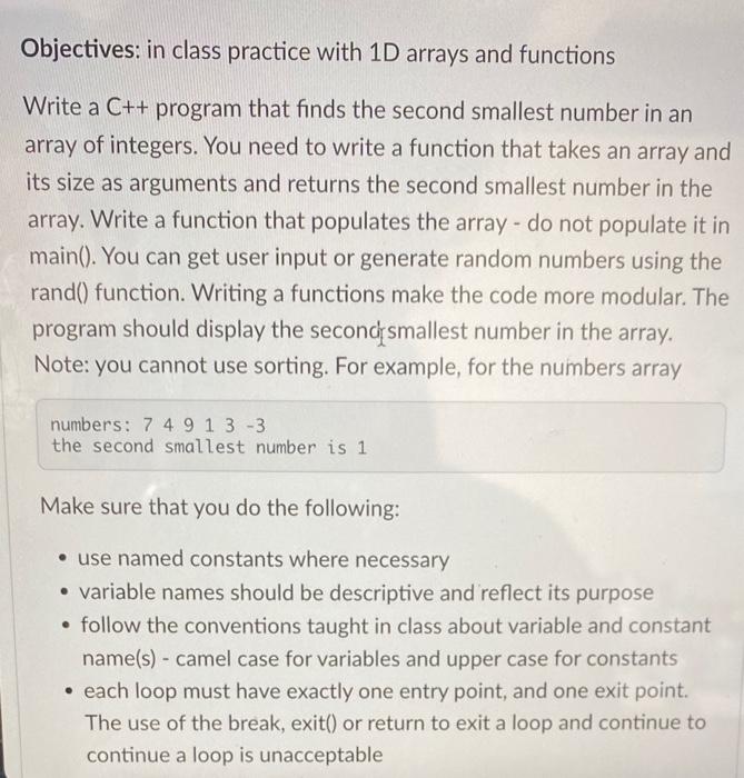 Solved Objectives: in class practice with 1D arrays and | Chegg.com