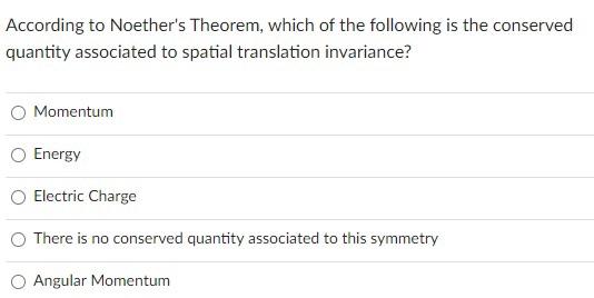 Solved According To Noether S Theorem Which Of The Chegg