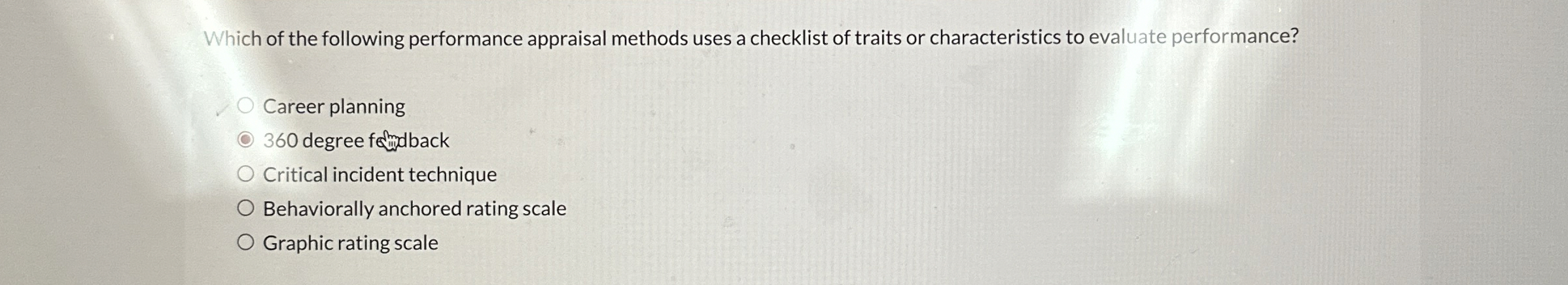 Solved Which of the following performance appraisal methods | Chegg.com