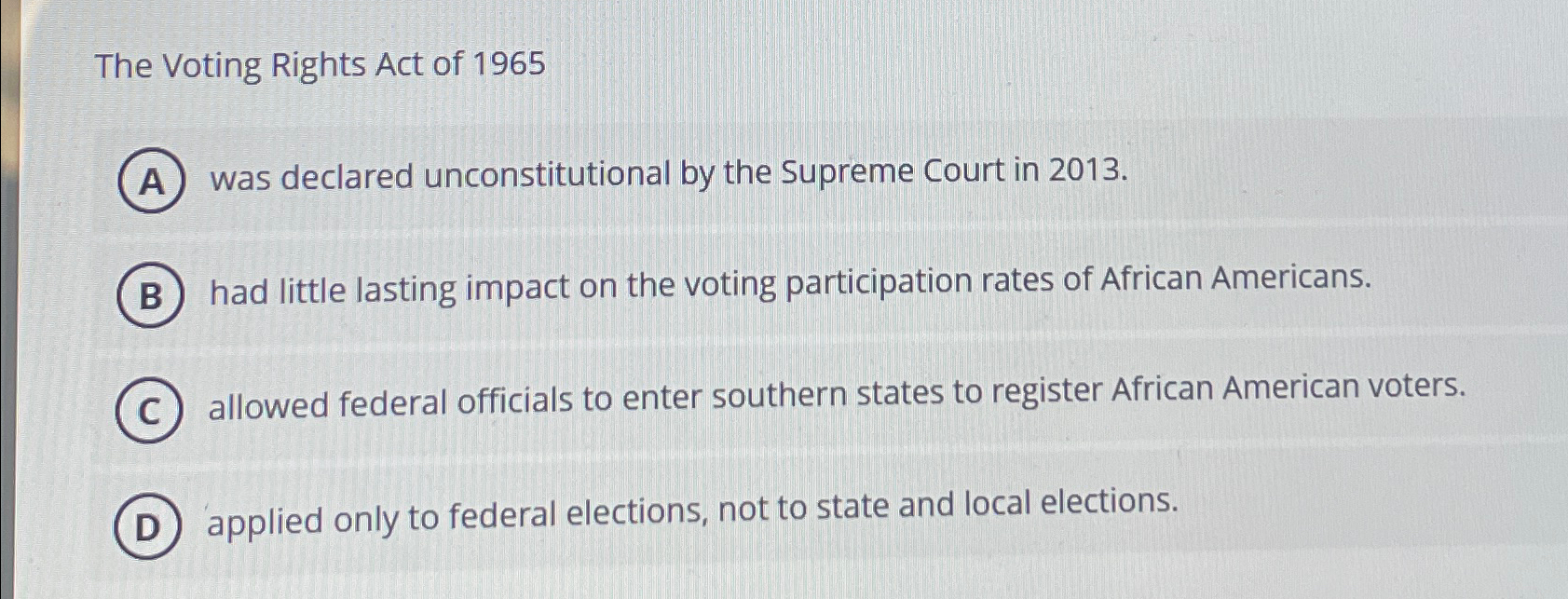 Solved The Voting Rights Act Of 1965was Declared