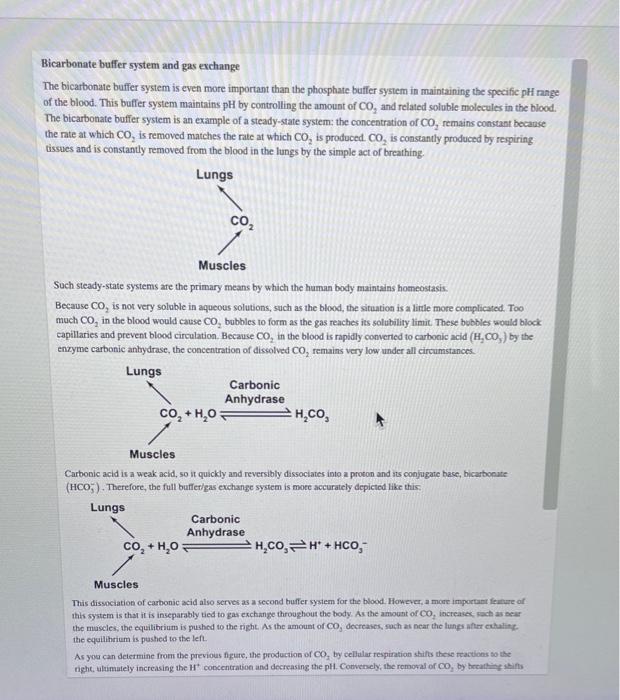 Solved Bicarbonate buffer system and gas exchange The | Chegg.com