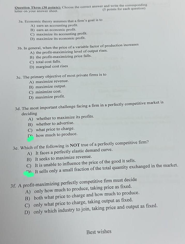Solved Question Three ( 30 noints): Choose the correct | Chegg.com