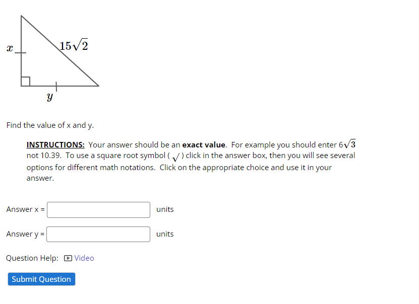 Solved Find the value of x ﻿and y.INSTRUCTIONS: Your answer | Chegg.com