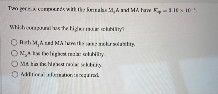 Solved Two generic compounds with the formulas M, A and MA | Chegg.com