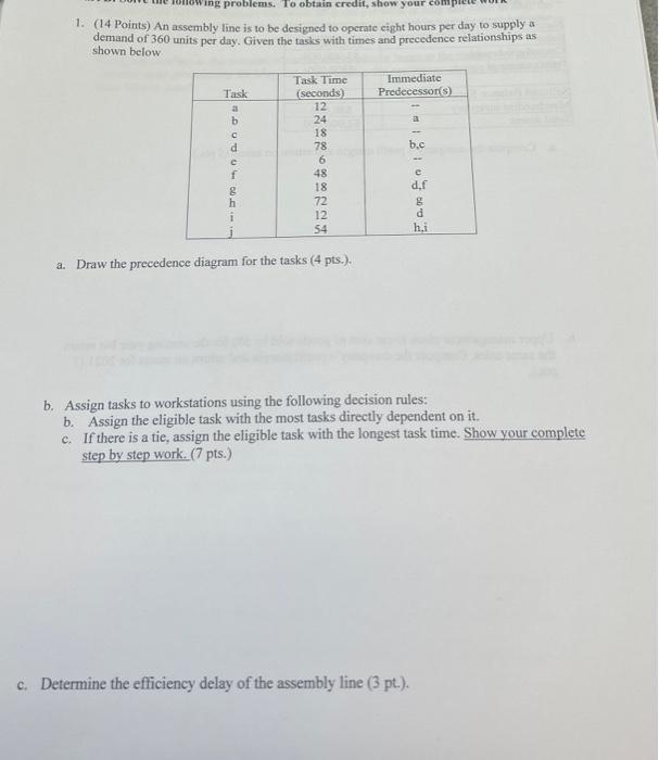 Solved 1. (14 Points) An assembly line is to be designed to | Chegg.com