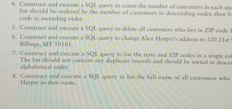 4. Construct and execute a SQL query to count the | Chegg.com