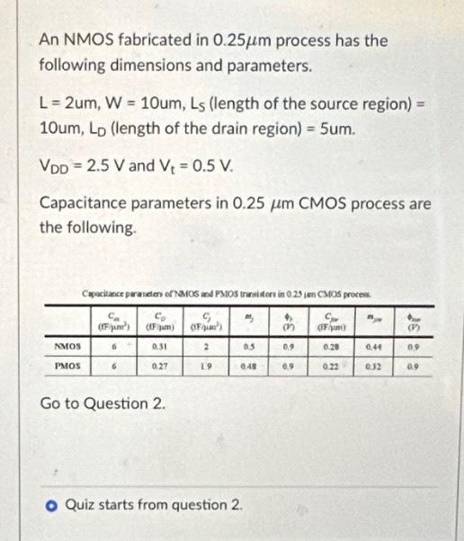 Solved An NMOS fabricated in 0.25μm process has the | Chegg.com