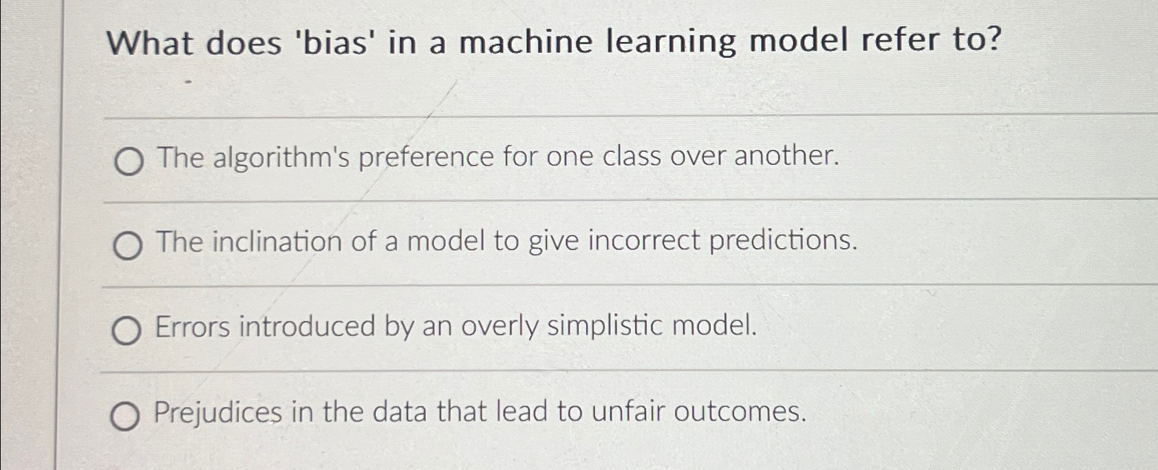 Solved What does 'bias' in a machine learning model refer | Chegg.com