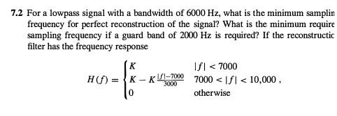 Solved 7.2 For a lowpass signal with a bandwidth of 6000 Hz, | Chegg.com