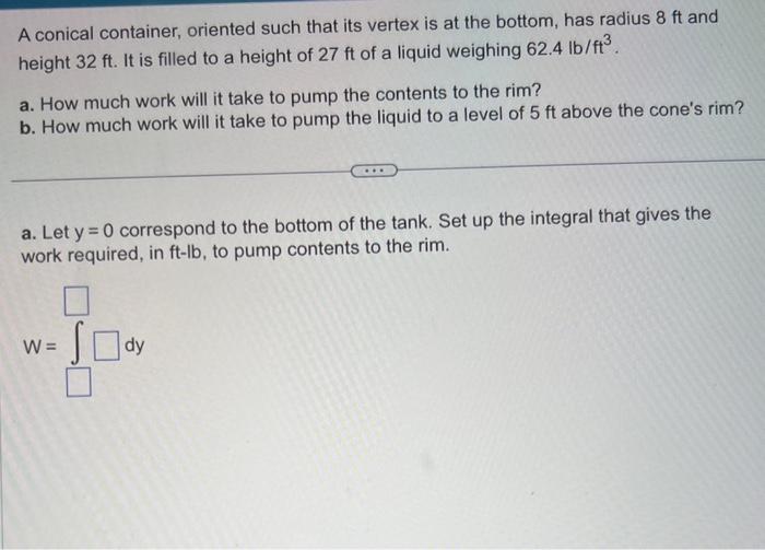 Solved A conical container, oriented such that its vertex is | Chegg.com