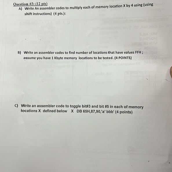 Solved Question 14 12 ﻿ptsa ﻿write An Assembler Codes To 