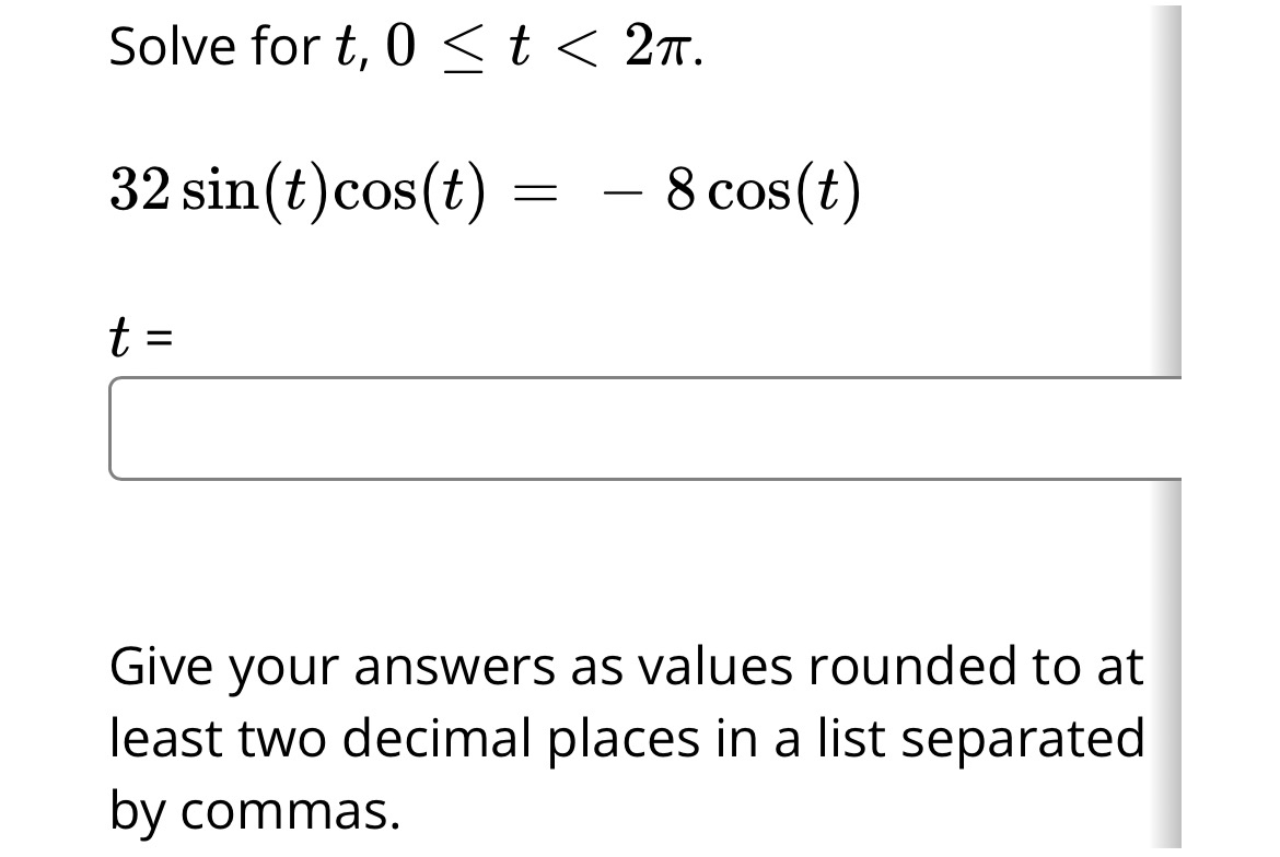 Solved Solve for t,0≤t