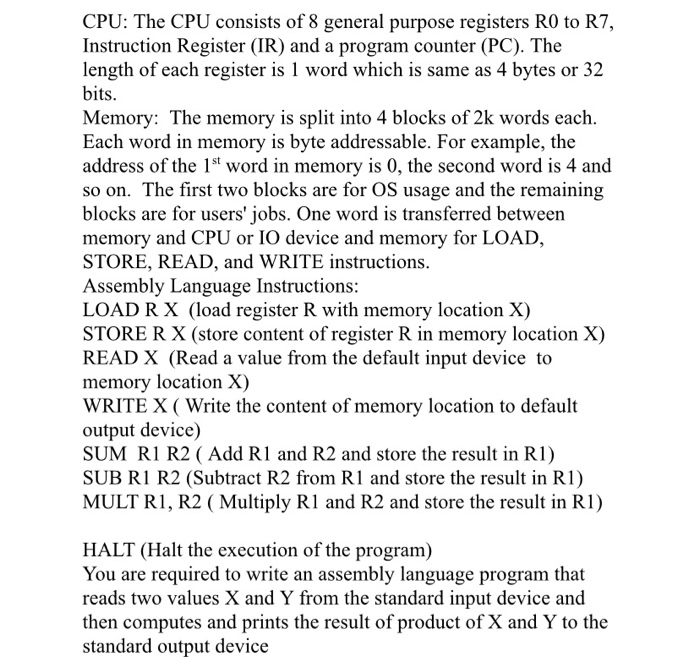 Solved CPU: The CPU consists of 8 general purpose registers | Chegg.com