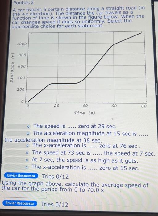 Solved Puntos:2 A car travels a certain distance along a | Chegg.com