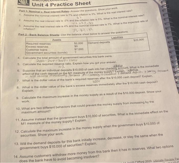 Solved Rart 1: Nominal v. Real Interest Rates-Answor the | Chegg.com