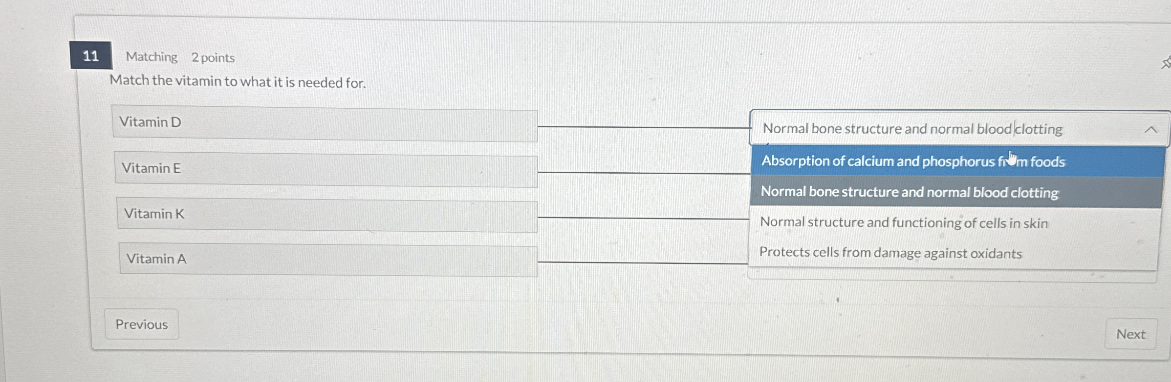 Solved Matching 2 ﻿pointsMatch the vitamin to what it is | Chegg.com