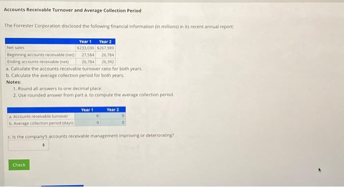 Solved Accounts Receivable Turnover and Average Collection | Chegg.com
