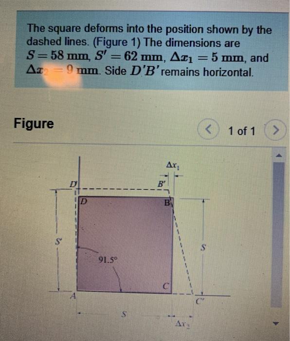 Solved The square deforms into the position shown by the | Chegg.com