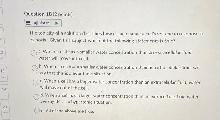 Solved The tonicity of a solution describes how it can | Chegg.com