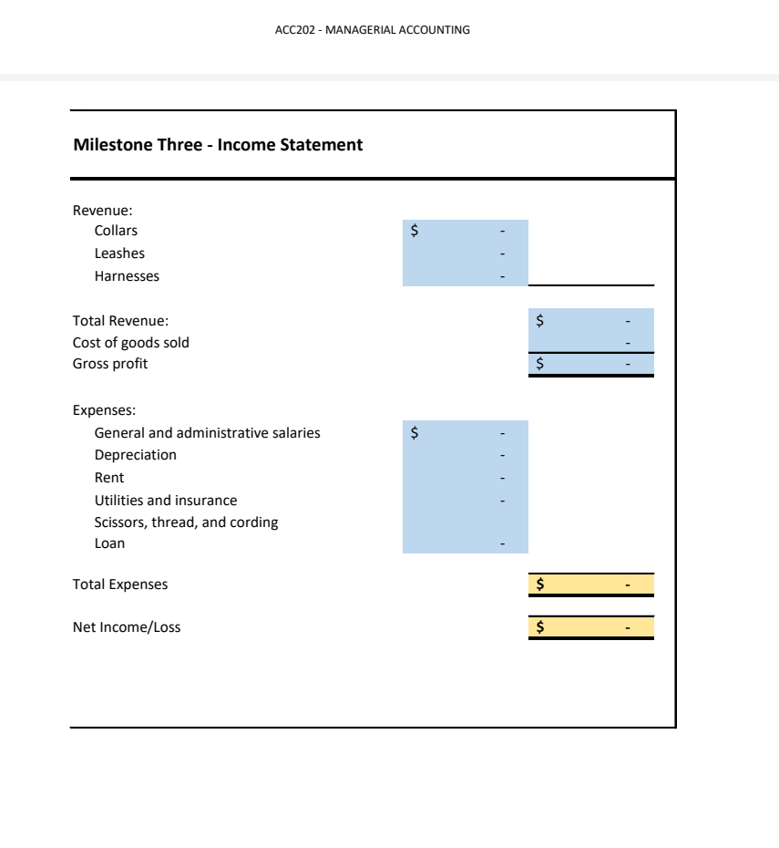 Solved Milestone One - Variable and Fixed Costs Collars | Chegg.com