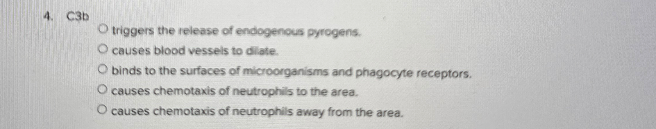 Solved C3btriggers the release of endogenous pyrogens.causes | Chegg.com