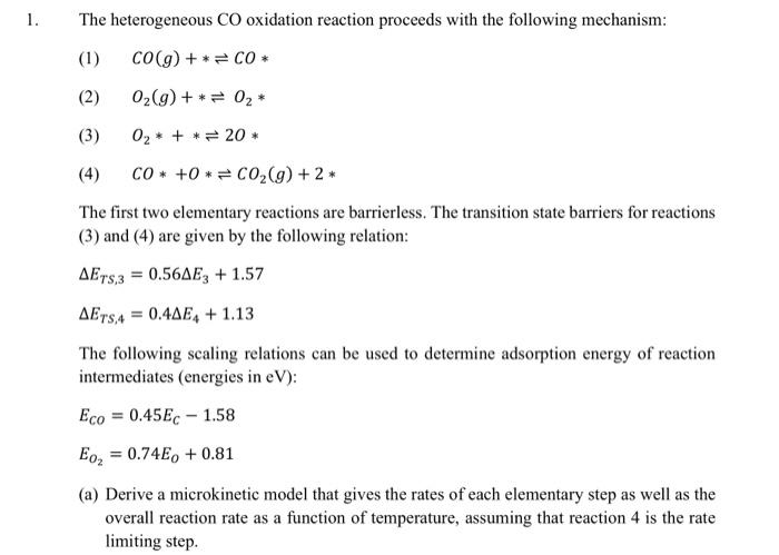 Solved The heterogeneous CO oxidation reaction proceeds with | Chegg.com